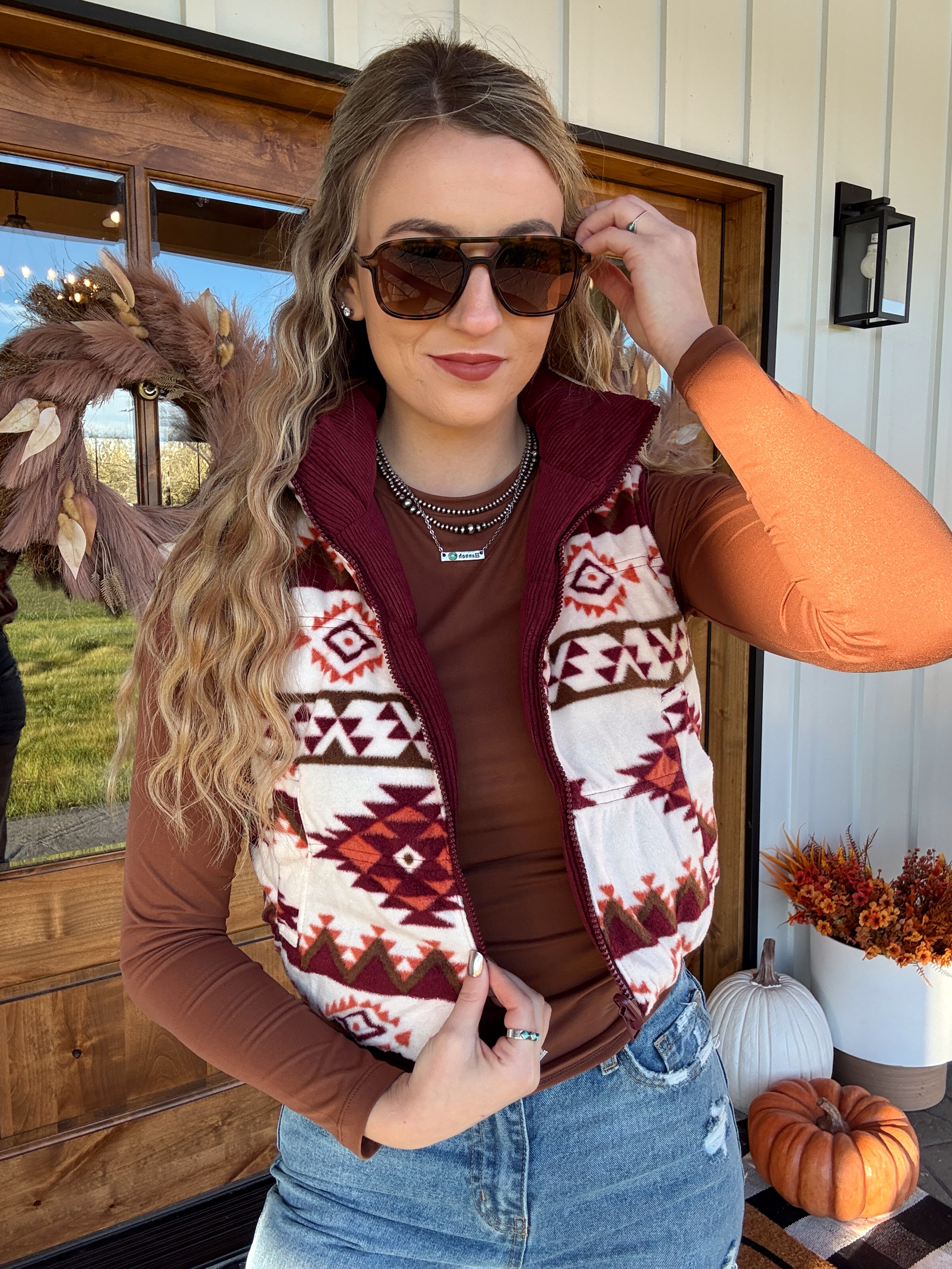 Reversible Aztec Vest - Burgundy – The Crooked Cactus Boutique