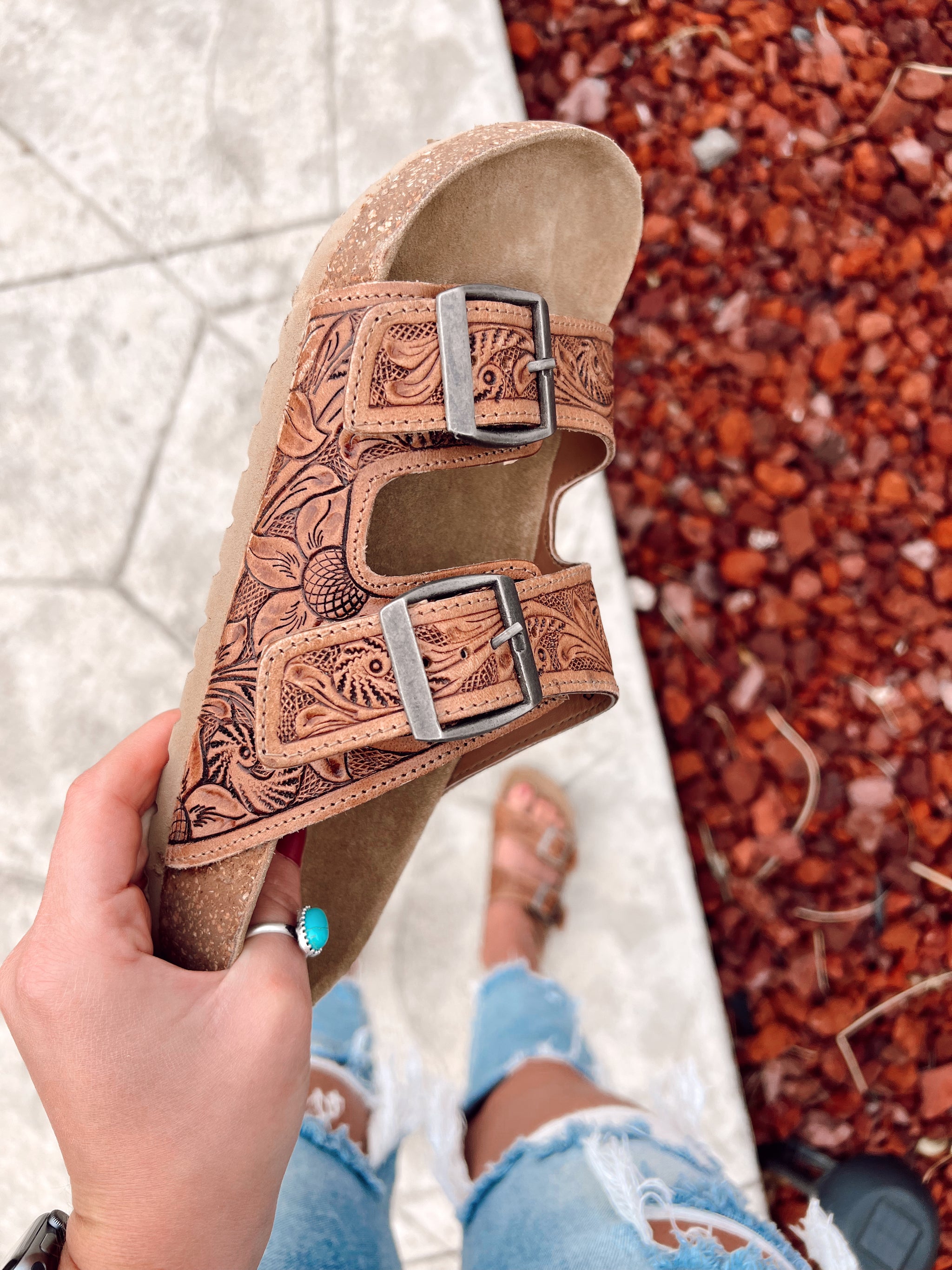 Footo Western Hand Tooled Sandals – The Crooked Cactus Boutique